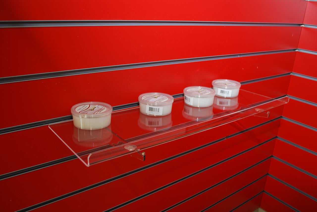 1m x 100mm Acrylic slatwall shelf with lip facing up. | Plasticraft ...