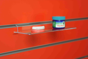 Versatile and durable acrylic slatwall shelves for organised display ...