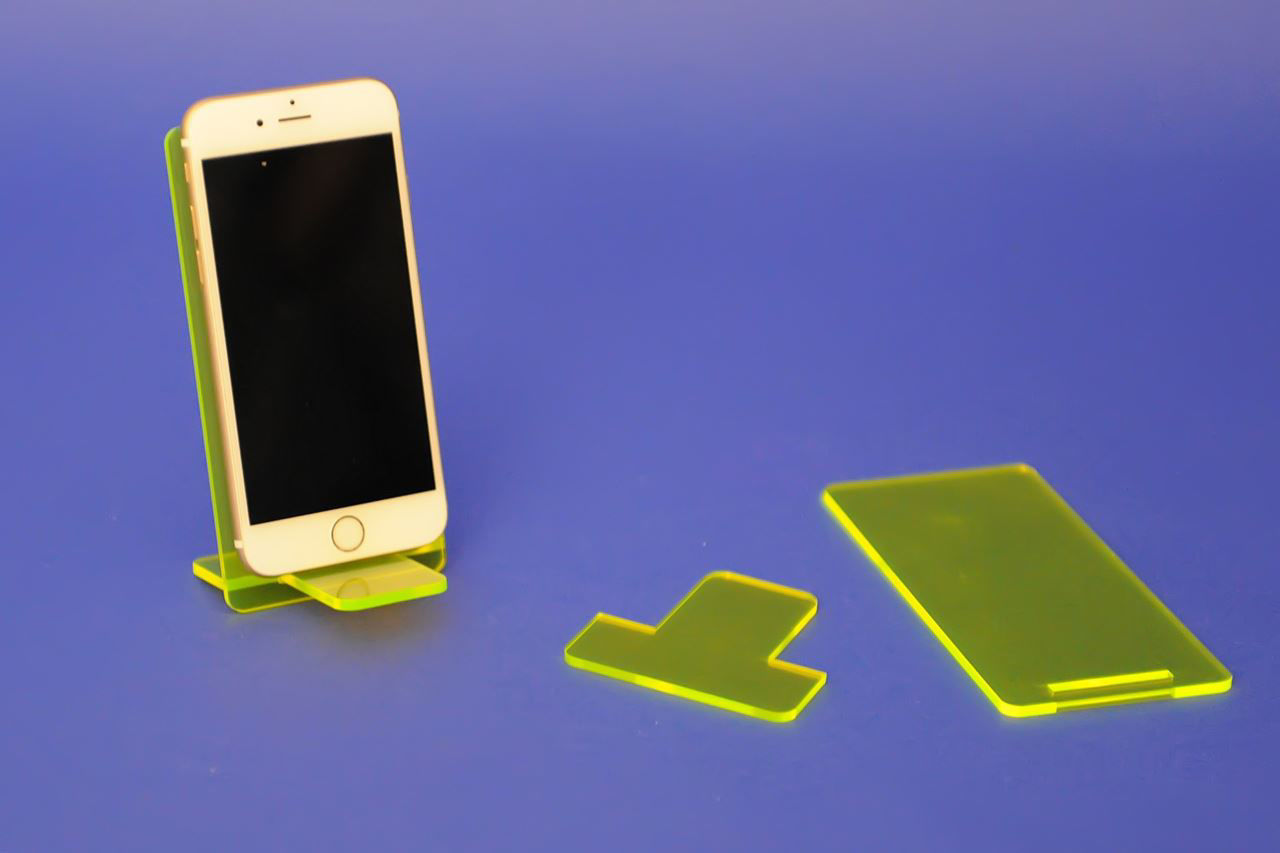 Large Flat Pack Neon Phone Stand Yellow | Plasticraft Displays